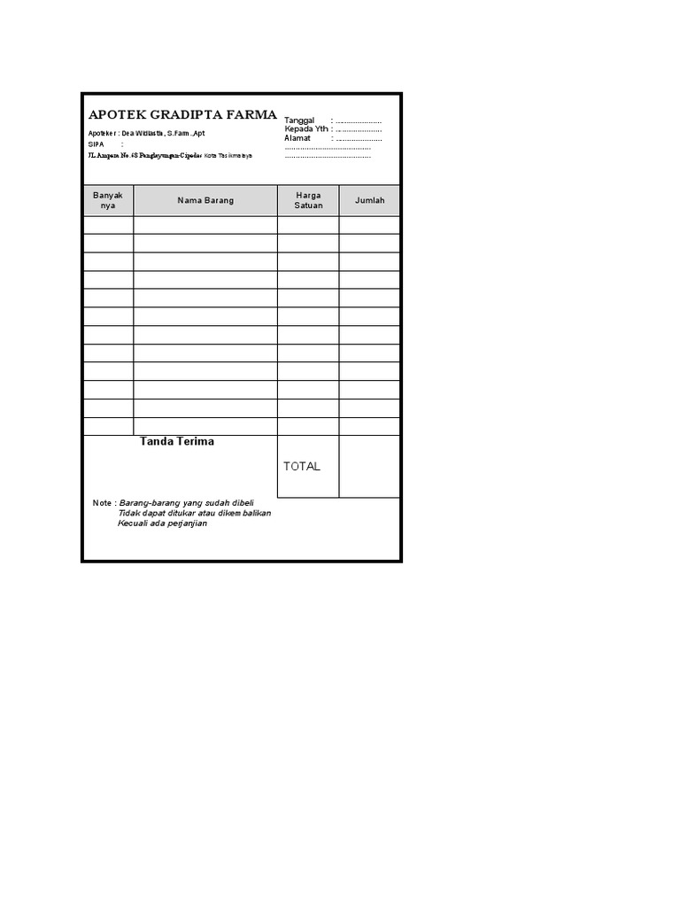Blanko Nota Penjualan | PDF | Memasak, Makanan, & Anggur