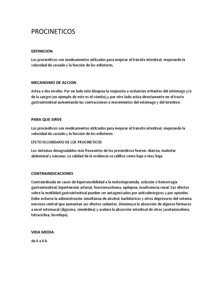 Procinéticos: Uso, Mecanismo y Efectos | PDF | Estómago | Tracto ...