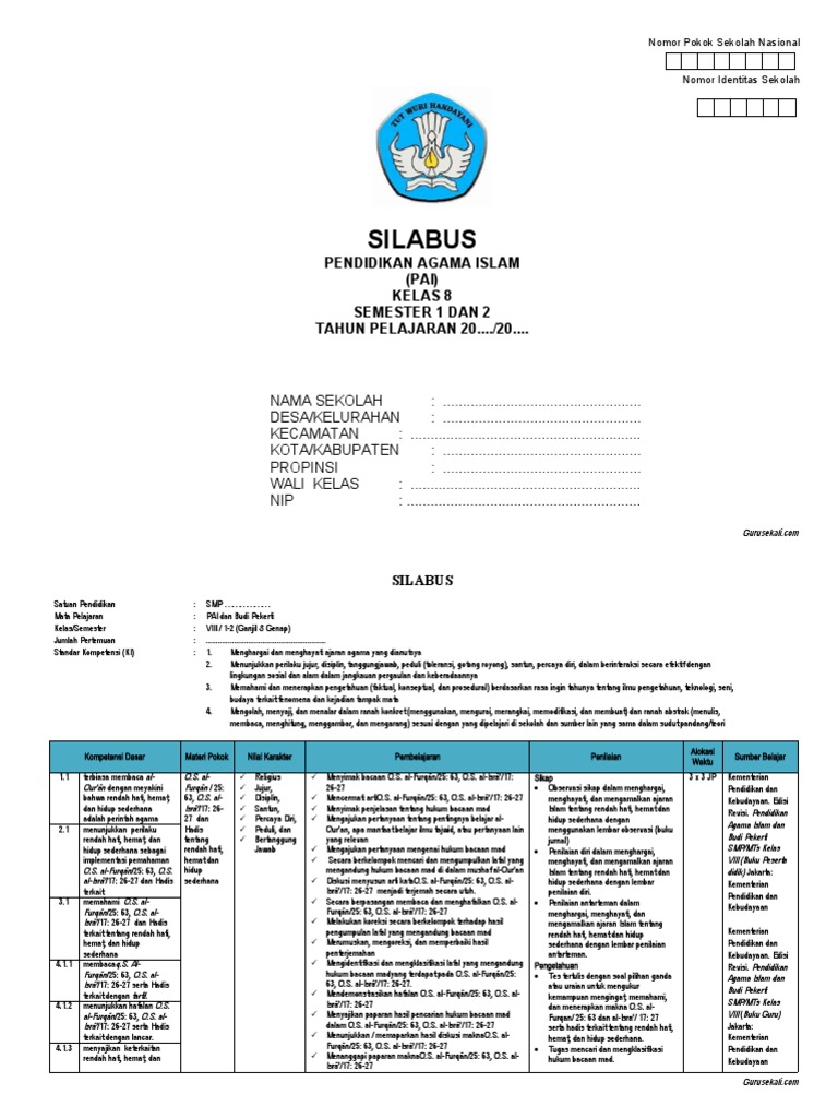 Silabus PAI Kelas 8 (7 Kolom) | PDF | Agama & Spiritualitas