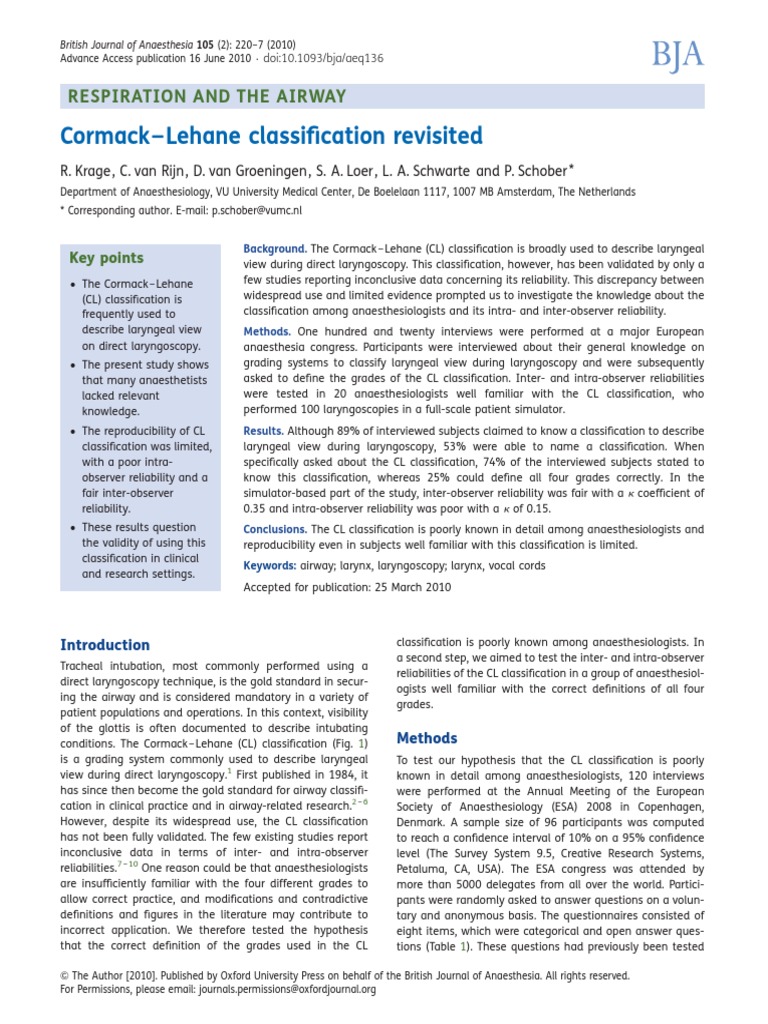 II. Entubacao - 2. (05) Cormack-Lehane Classification Revisited | PDF ...