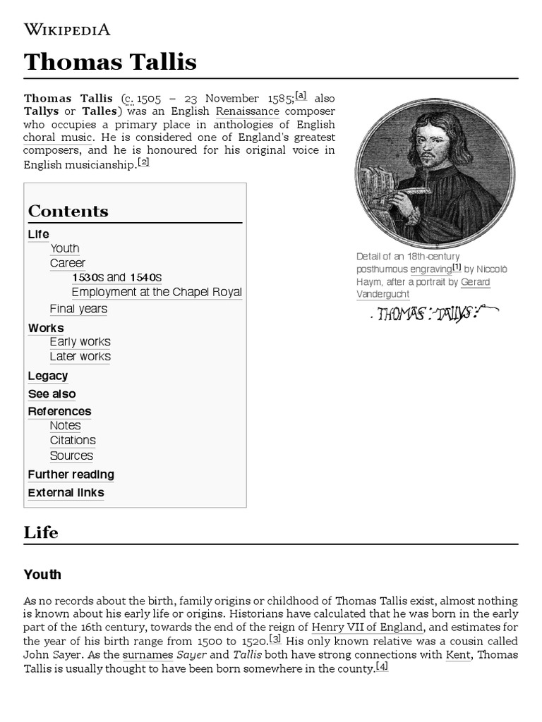 Thomas Tallis - Wikipedia | PDF