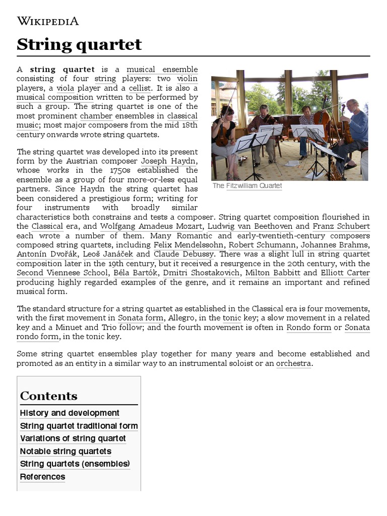 String Quartet - Wikipedia | PDF | String Quartet | Classical Music