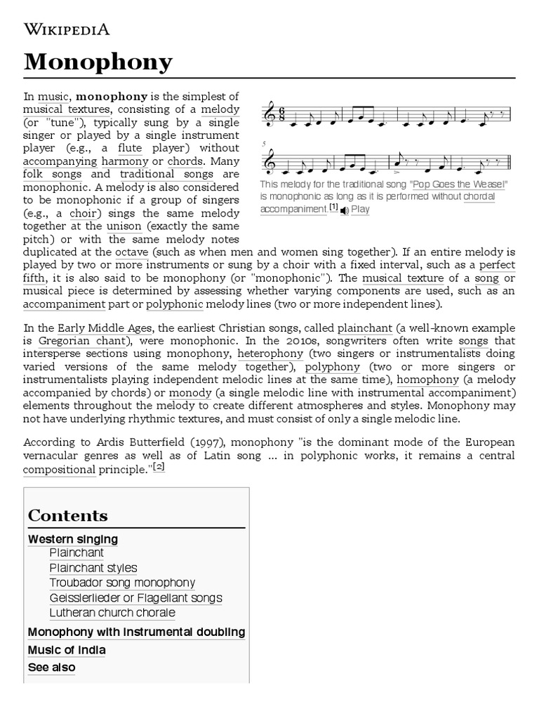 Monophony - Wikipedia | PDF | Musical Forms | Musical Compositions