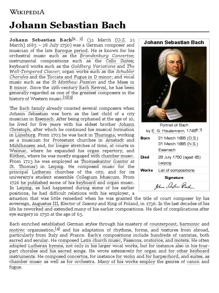 Johann Sebastian Bach - Wikipedia | PDF | Johann Sebastian Bach | Bach ...