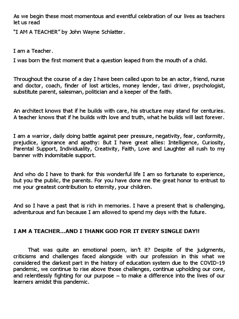 Teacher's Day Emcee Script | PDF