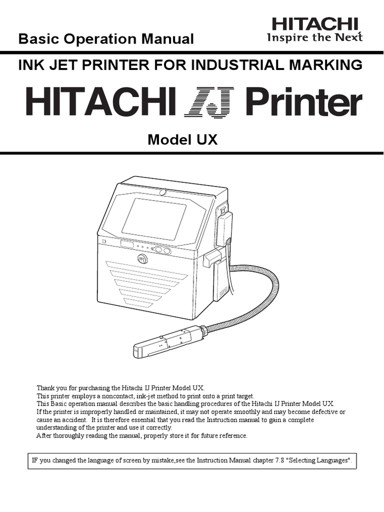Hitachi Printer: Basic Operation Manual Ink Jet Printer For Industrial ...