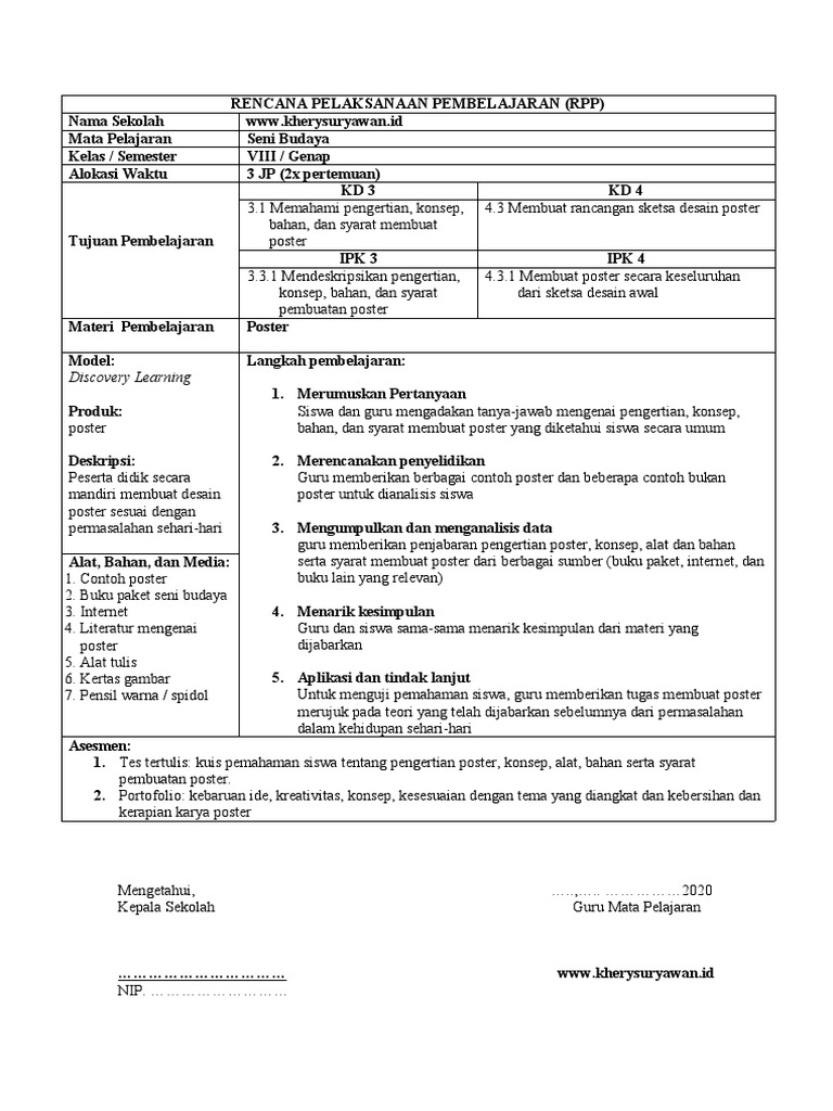 RPP POSTER-sbd Kls 8 - Kherysuryaan - Id | PDF