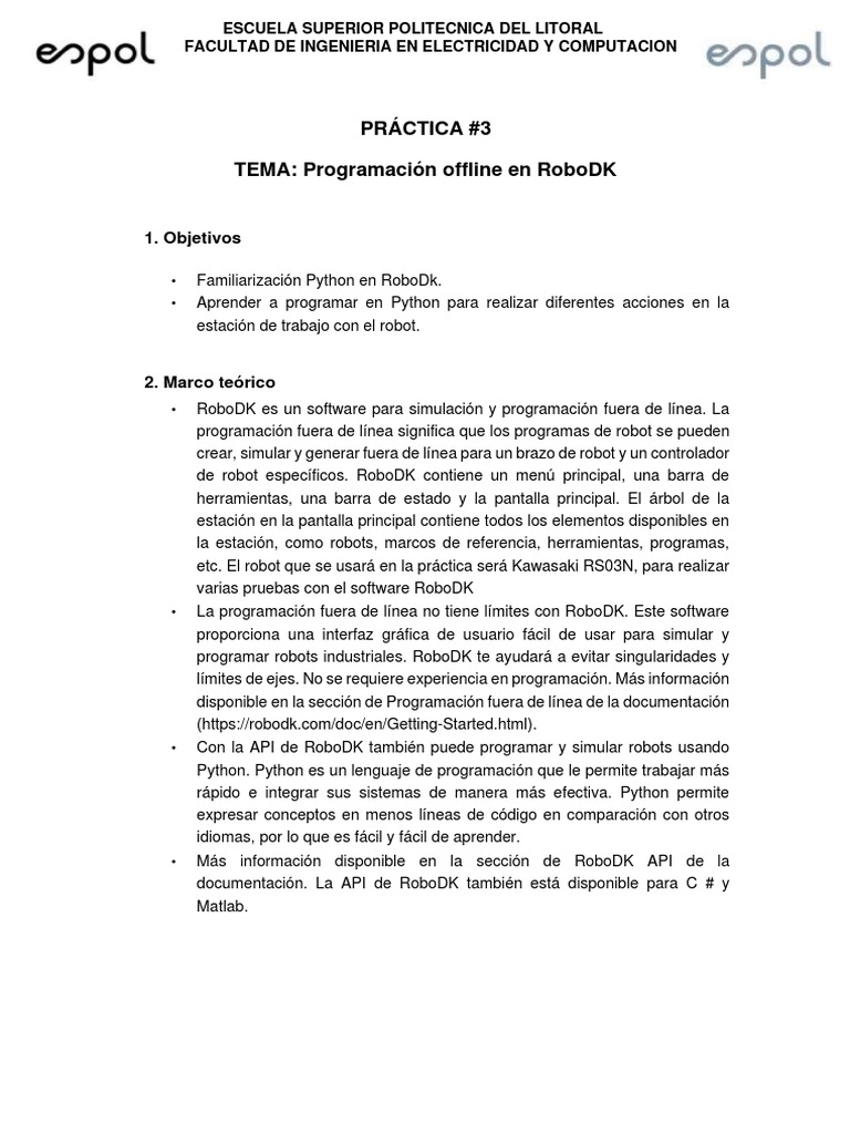 Práctica 3 RoboDk Python | PDF | Robótica | Robot