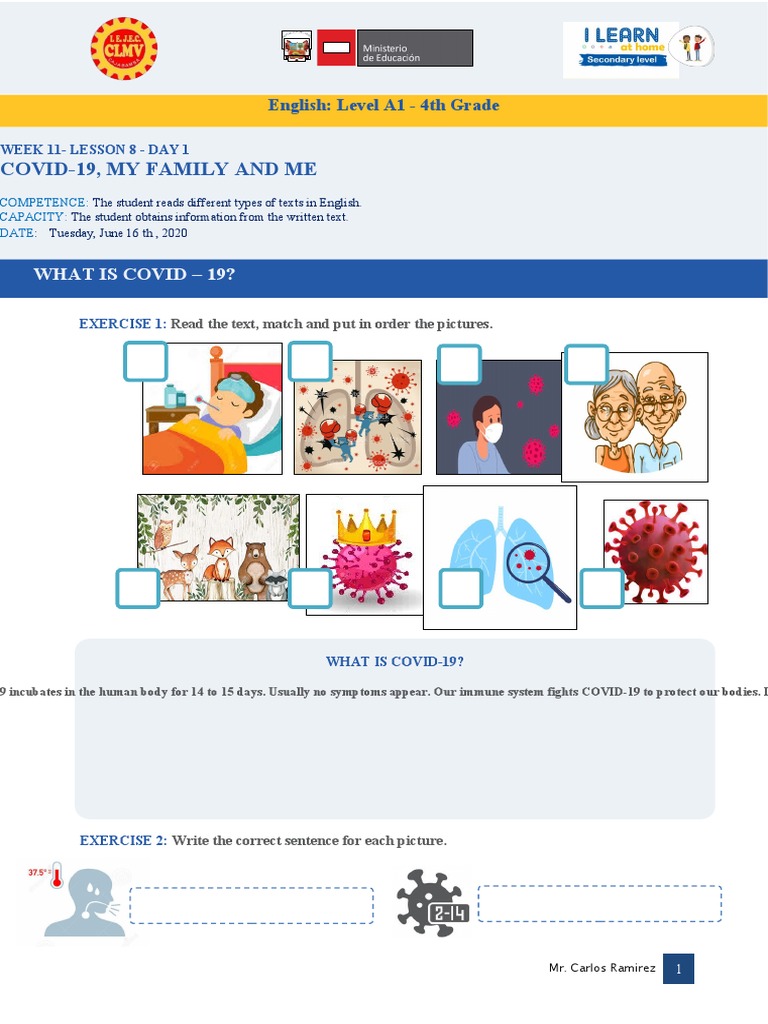 Covid-19, My Family and Me: English: Level A1 - 4th Grade | PDF ...