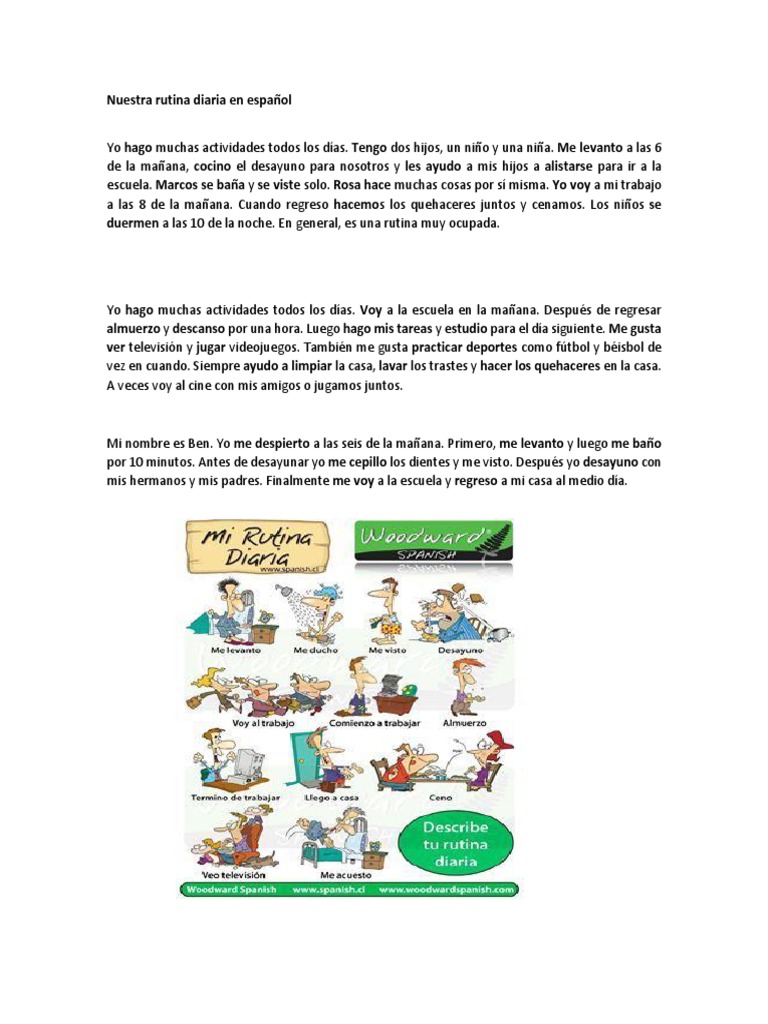 Nuestra Rutina Diaria en Español | PDF | Artes del Lenguaje y Comunicación