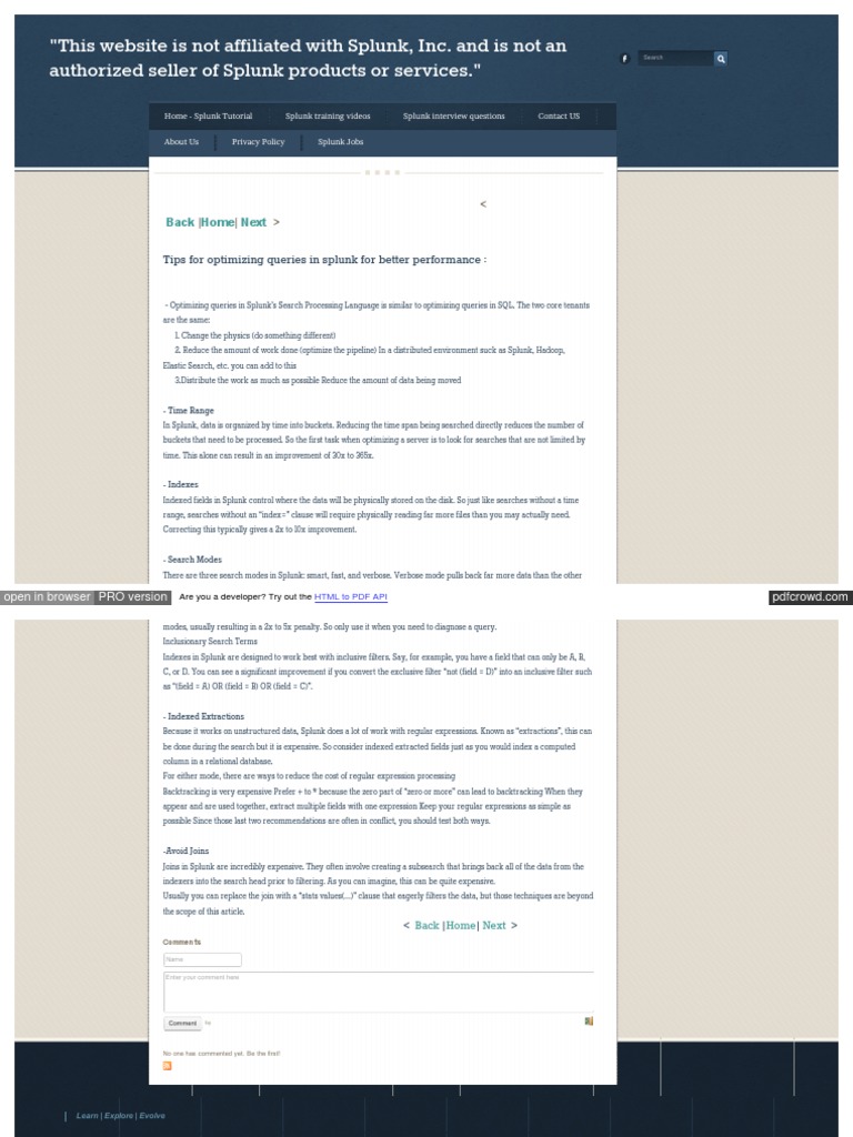 Learnsplunk Com Optimizing Queries in Splunk HTML | PDF | Apache Hadoop ...