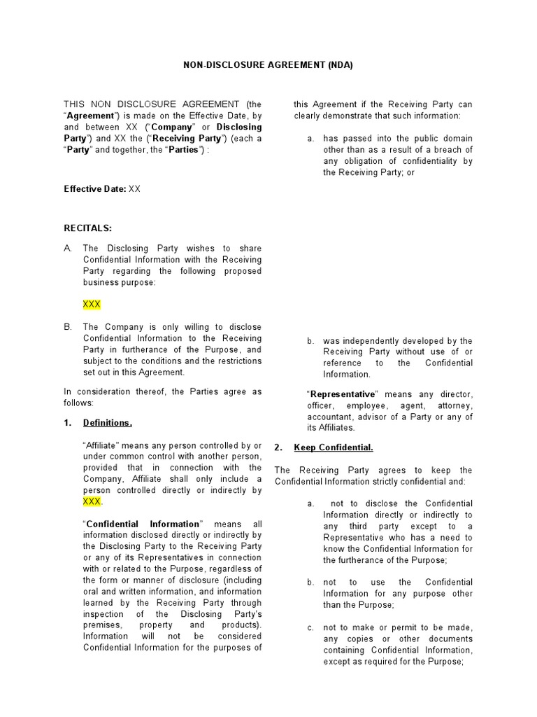 NDA Eng Template | PDF | Non Disclosure Agreement | Confidentiality