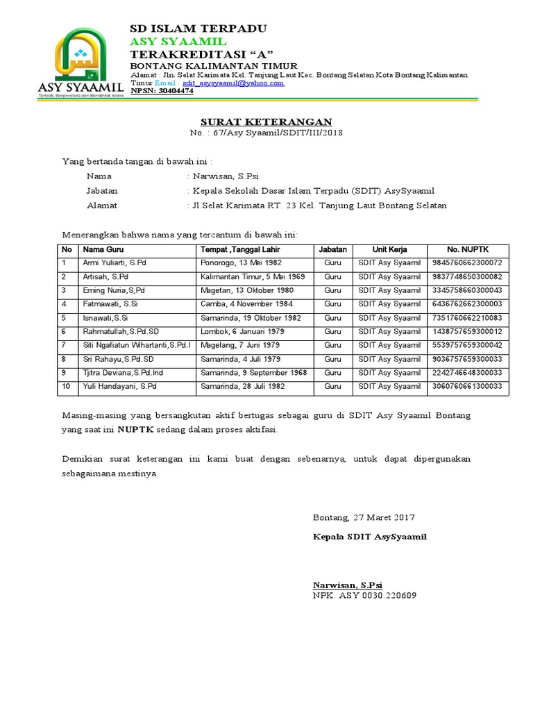 Surat Keterangan Nuptk | PDF
