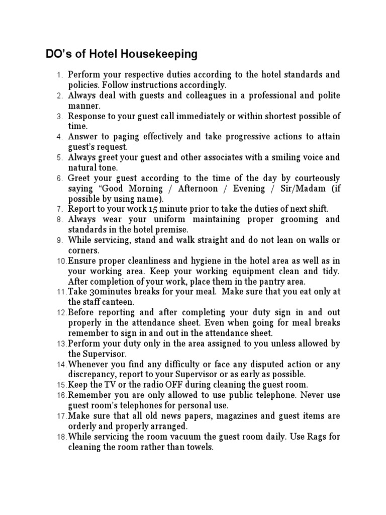 House Keeping Do's and Don'ts | PDF | Housekeeping