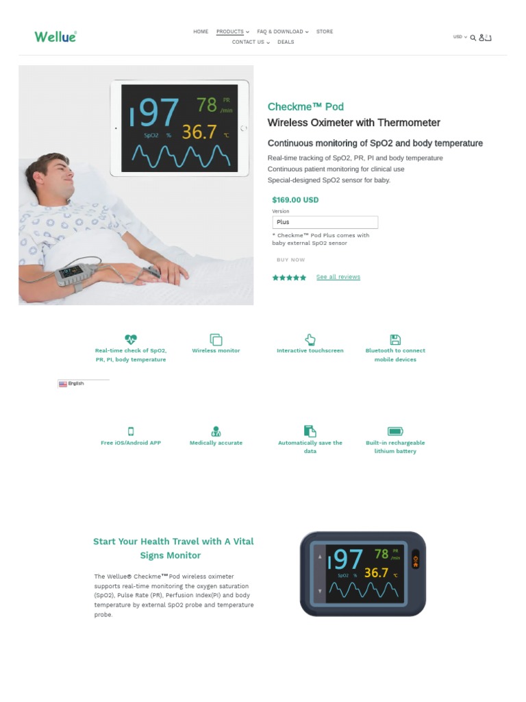 Checkme™ Pod Wireless Oximeter With Thermometer - Wellue Health ...