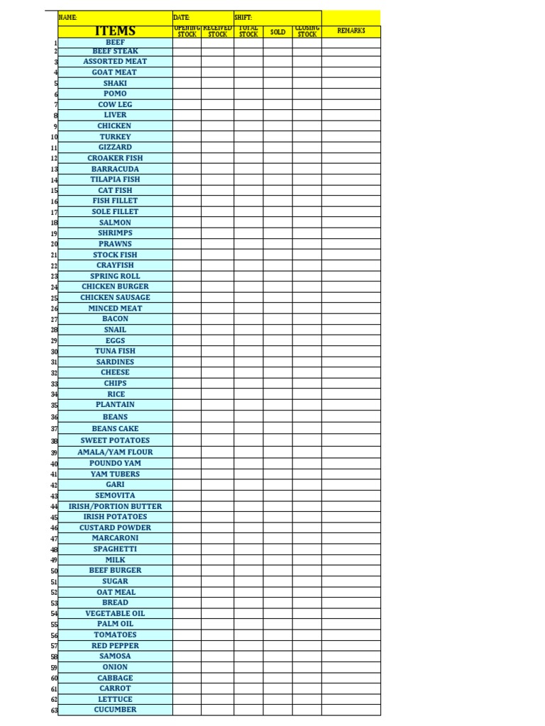 Stock Record Sheet | Download Free PDF | Hamburgers | Soup