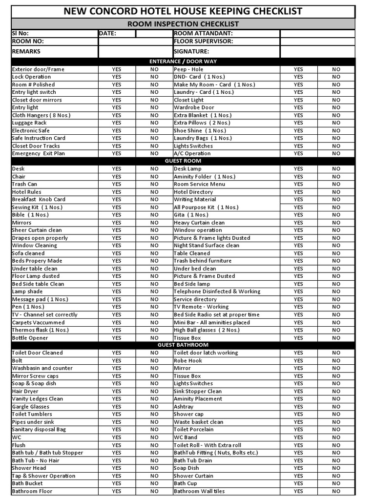 Supervisor Room Inspection Checklist | PDF | Shower | Bathroom
