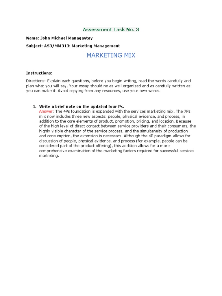 Marketing Mix: Assessment Task No. 3 | PDF