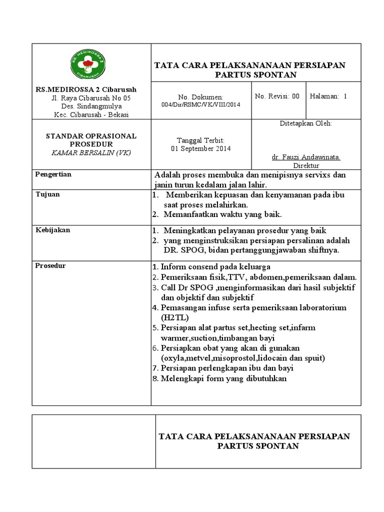 No-004 Sop Tata Cara Partus Spontan | PDF
