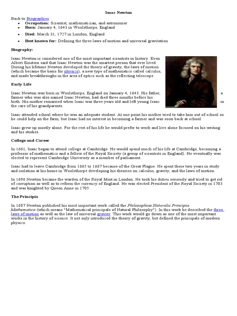 Isaac Newton: Laws of Motion & Gravity | PDF | Isaac Newton | Gravity