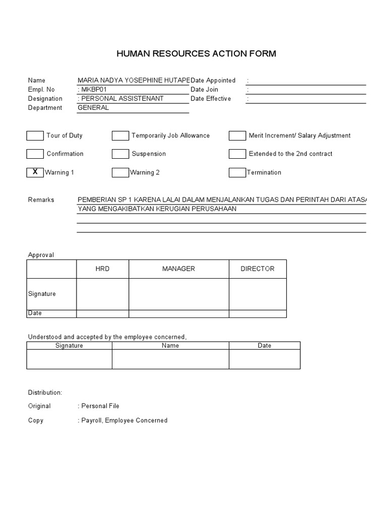 Human Resources Action Form | PDF