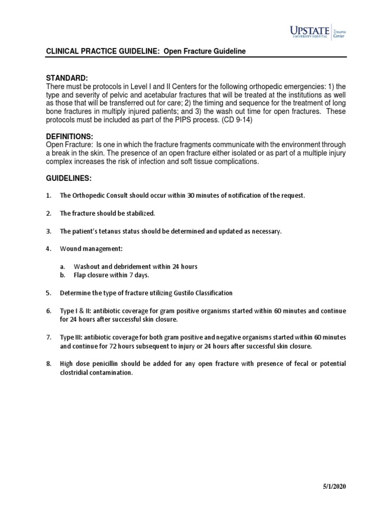 CLINICAL PRACTICE GUIDELINE: Open Fracture Guideline | PDF | Health ...