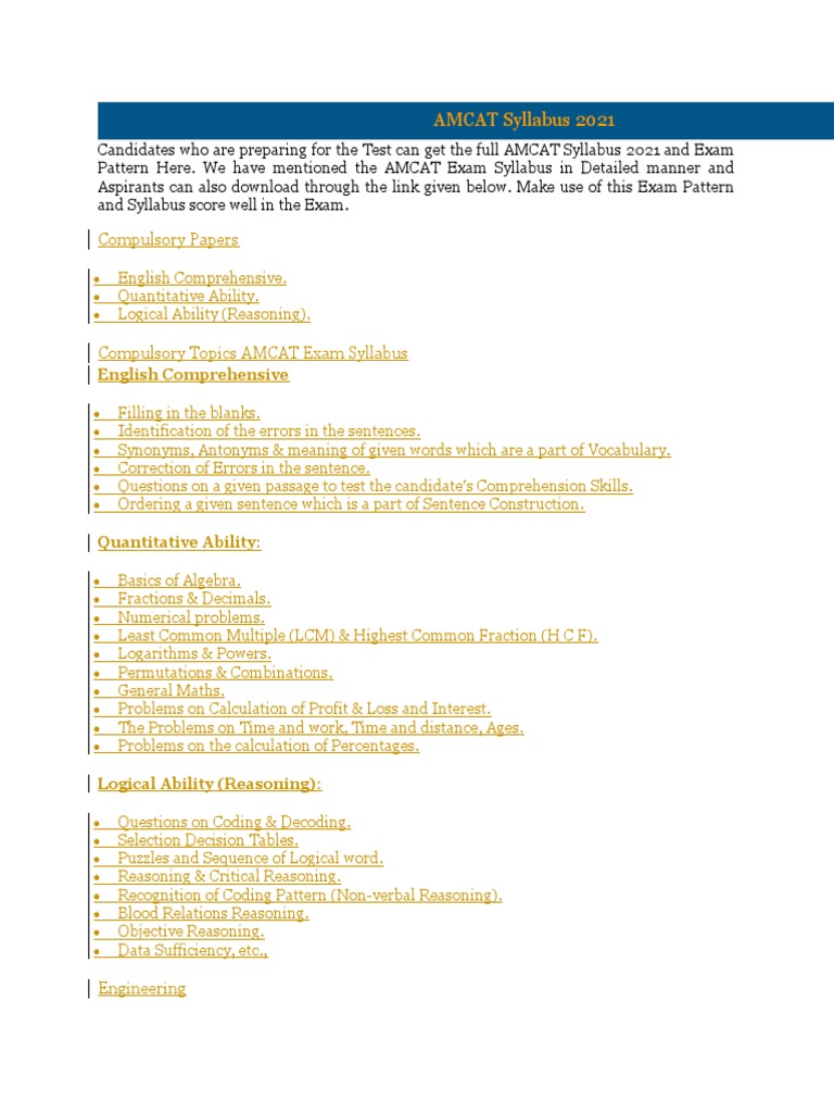 AMCAT Syllabus 2021 | PDF | Electronics | Electronic Engineering