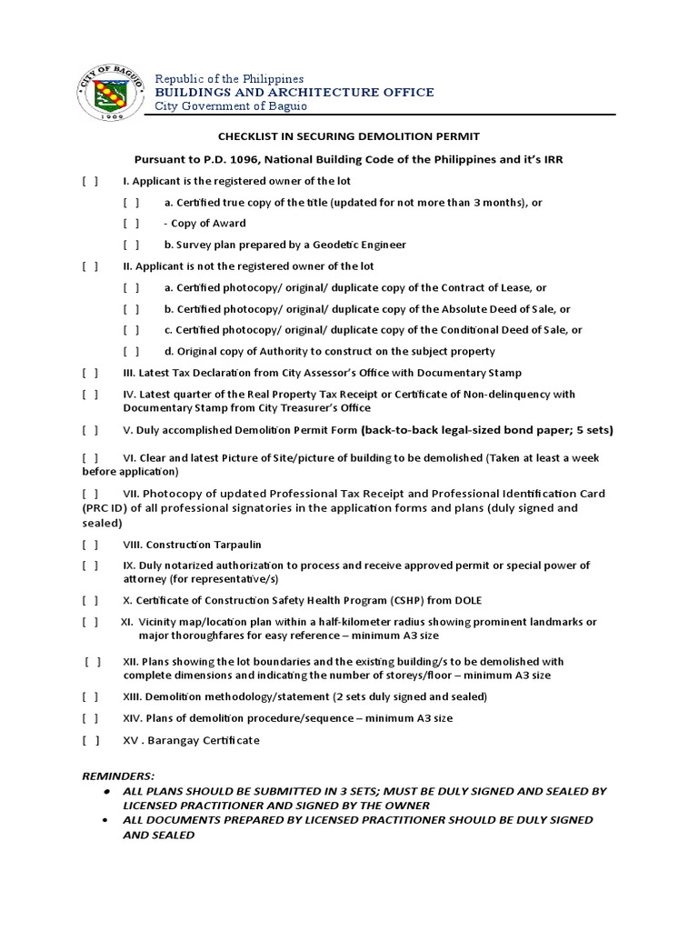 Checklist in Securing Demolition Permit (LATEST) - 0 | PDF | Common Law