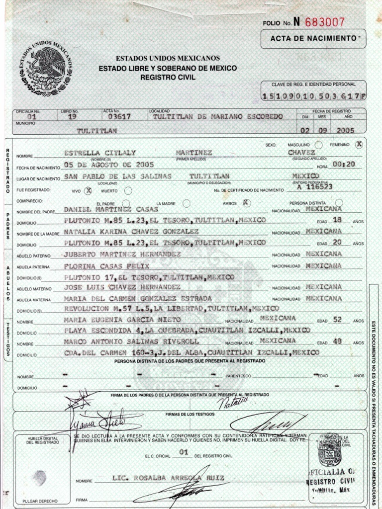 Acta de Nacimiento | PDF