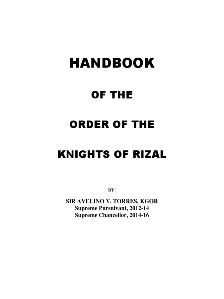 Handbook: of The Order of The Knights of Rizal | PDF | Fee | Knight