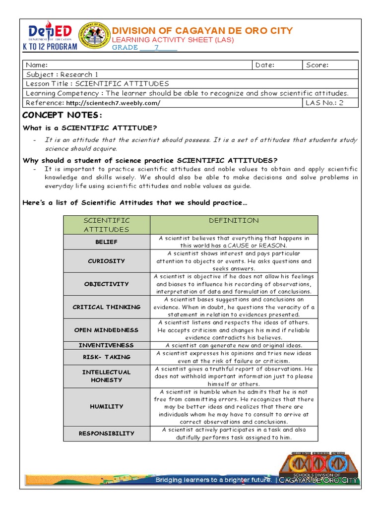Learning Activity Sheet 2 - Scientific Attitudes | Download Free PDF ...