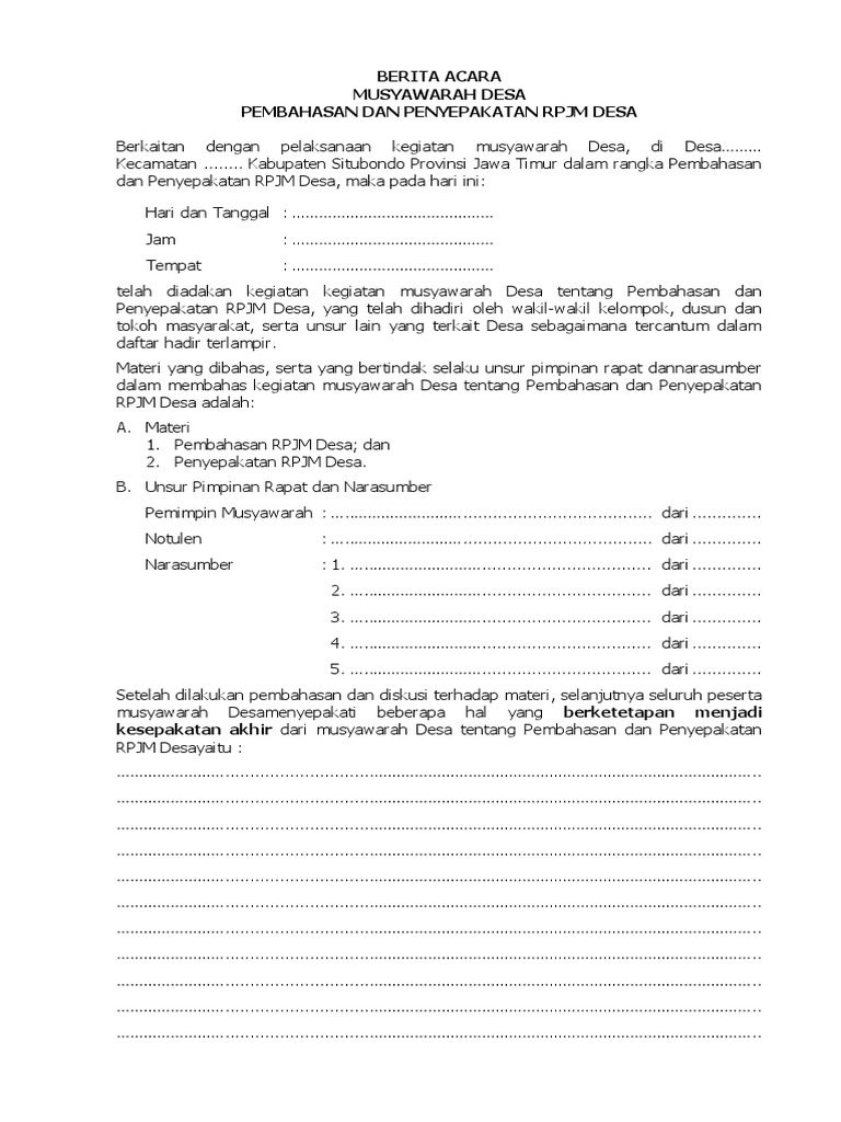 BA. Musdes RPJM Desa | PDF