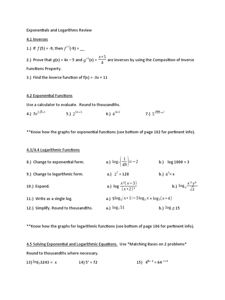 Exponentials and Logarithms Review | PDF | Logarithm | Exponential Function