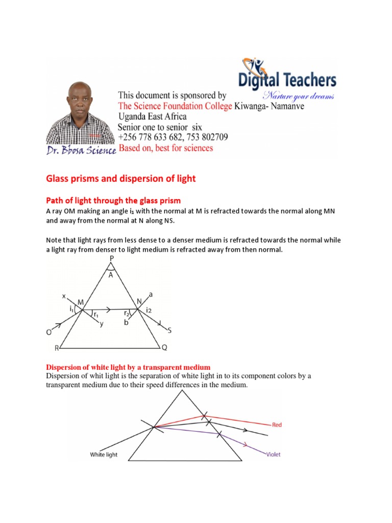 Prisms and Dispersion of Light O Level | PDF | Prism | Color