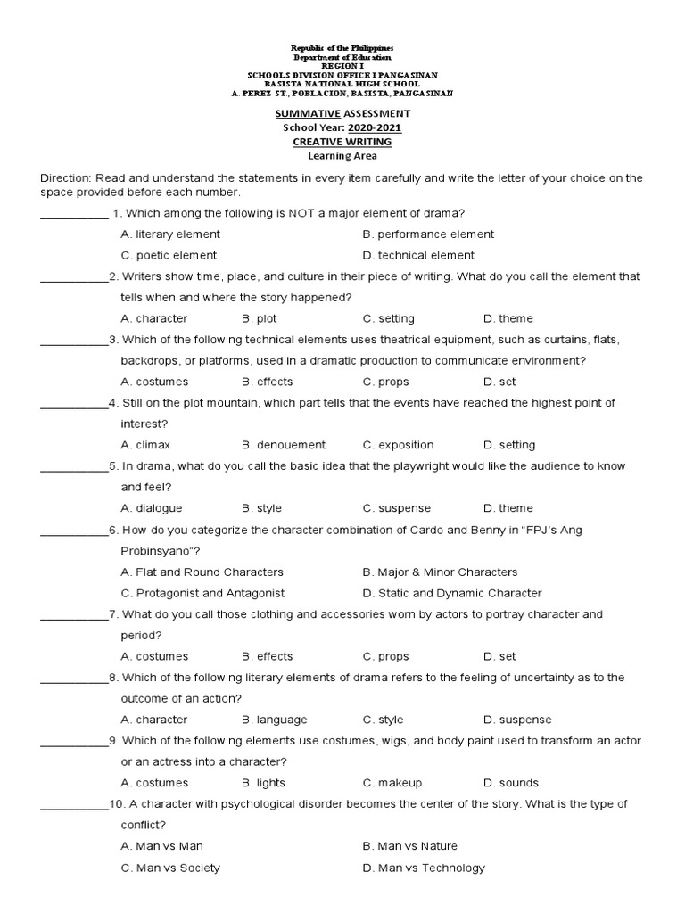 Creative Writing Summative Assessment | PDF | Plot (Narrative) | Writers