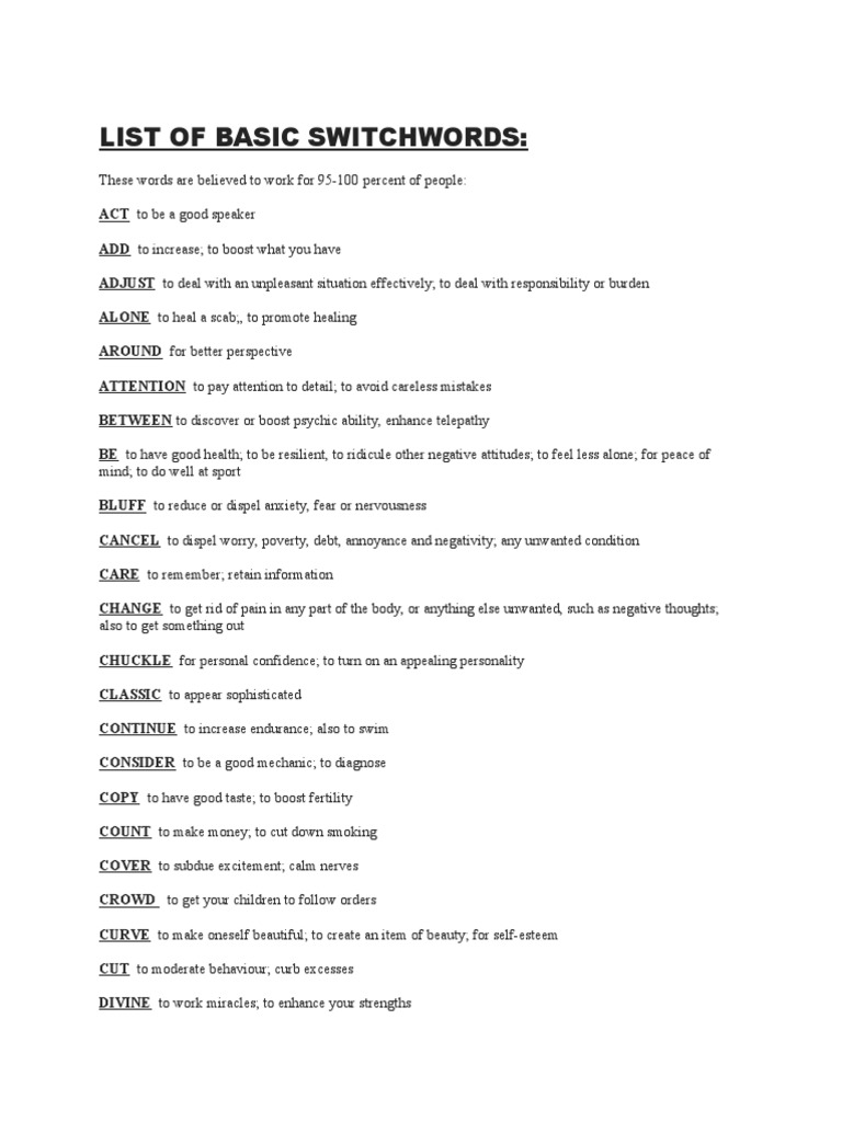 The Universal BASIC Switchwords List | PDF | Professional Skills | Procrastination