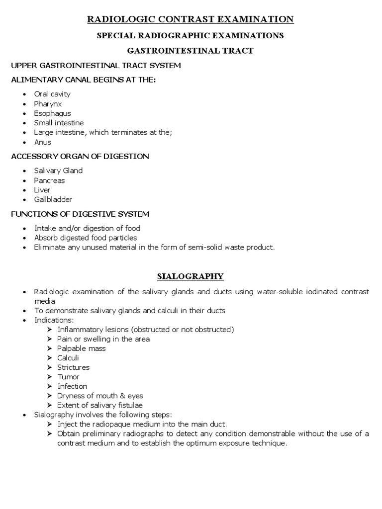 Radiologic Contrast Examination Guide | PDF | Esophagus ...