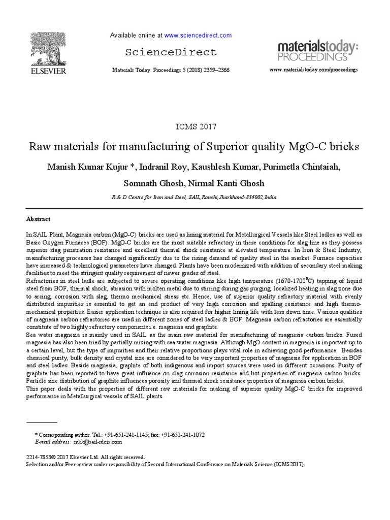 Raw Materials For Manufacturing of Superior Quality Mgo-C Bricks | PDF ...