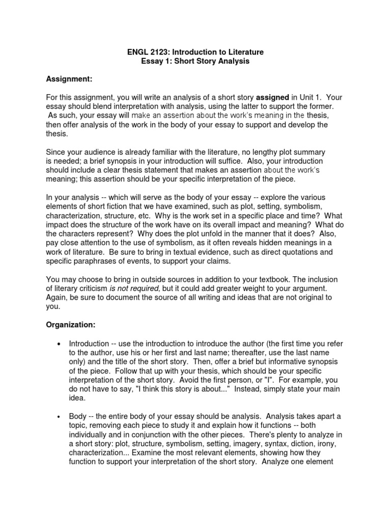Essay 1 Short Story Analysis | PDF | Essays | Citation