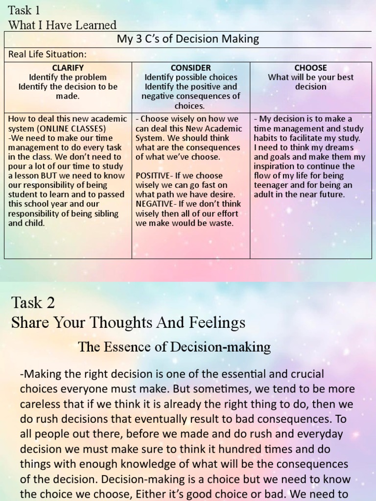 Real Life Situation:: Clarify Consider Choose | PDF