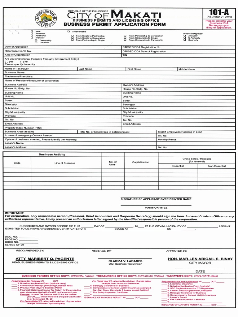 Makati Business Permit Application Form 2022 | PDF