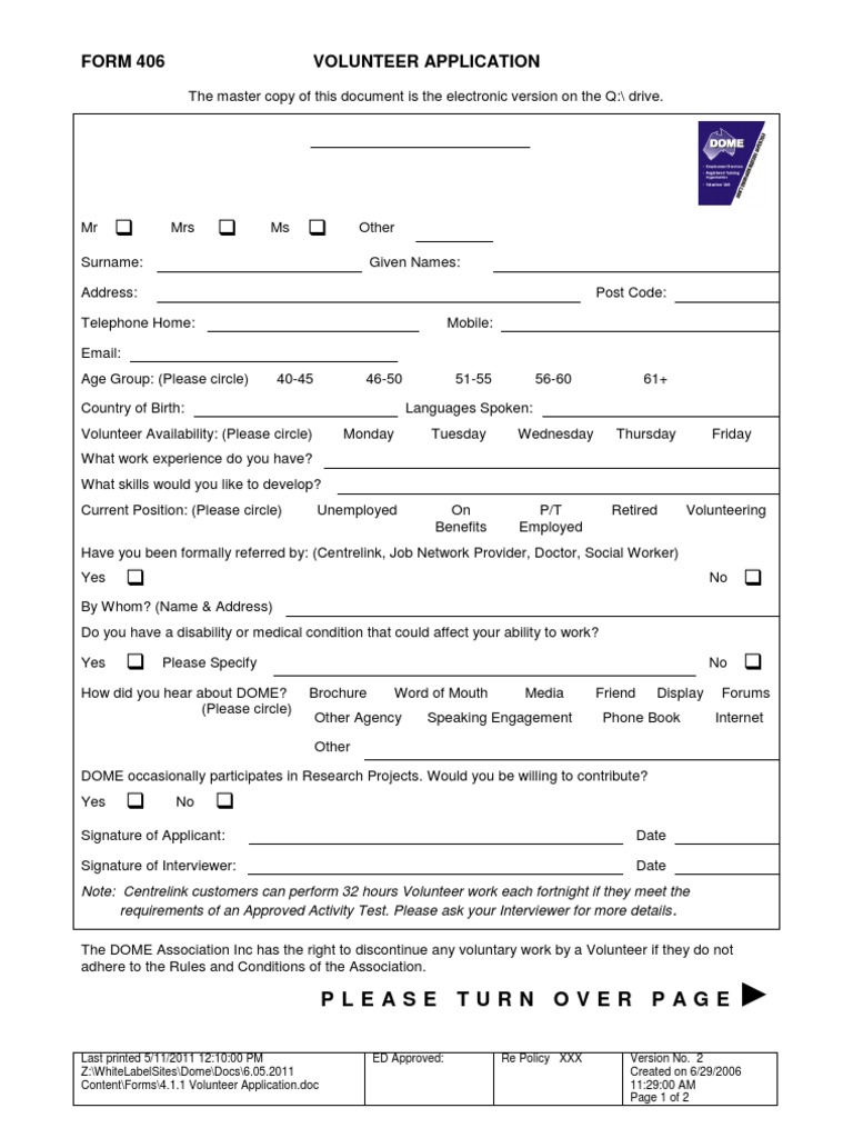 Volunteer Application | PDF | Volunteering | Employment