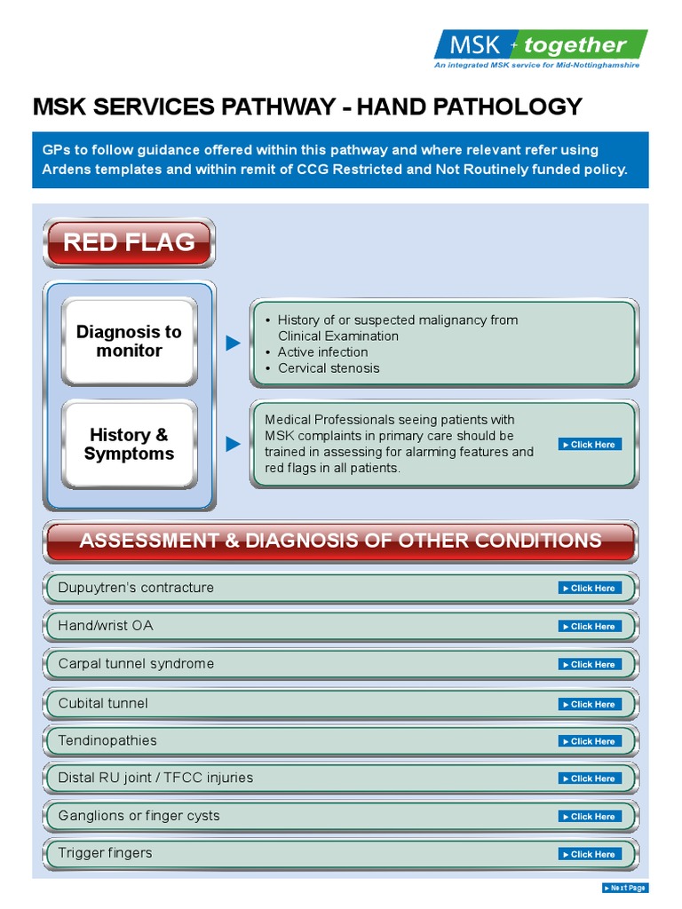Red Flag: MSK Services Pathway - Hand Pathology | PDF | Carpal Tunnel ...