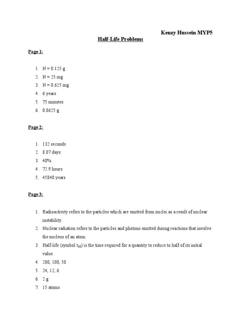 Half-Life Problems | PDF