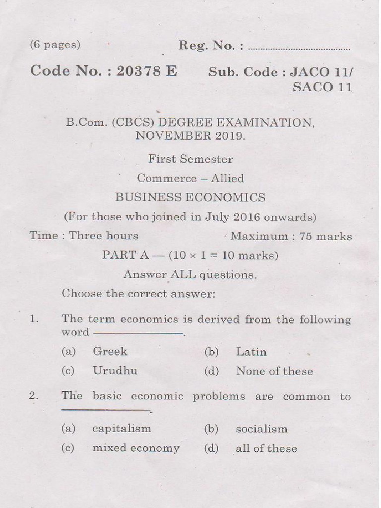 Business Economics Question Papers | PDF | Monopoly | Perfect Competition