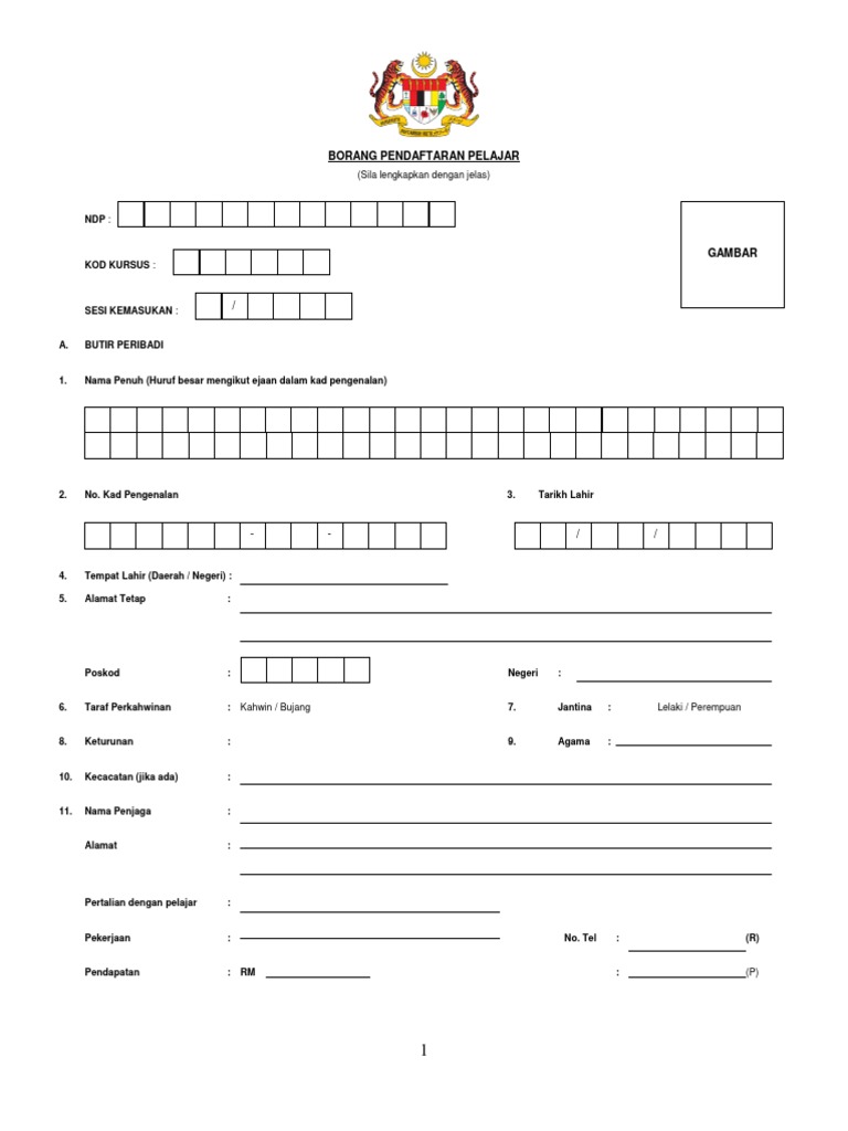 Borang Pendaftaran Pelajar | PDF