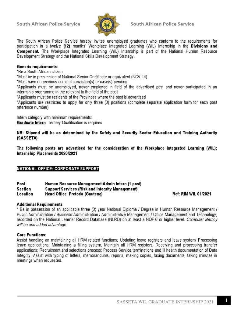 Saps Sasseta Internship Programme 2021 | PDF | Supply Chain Management ...