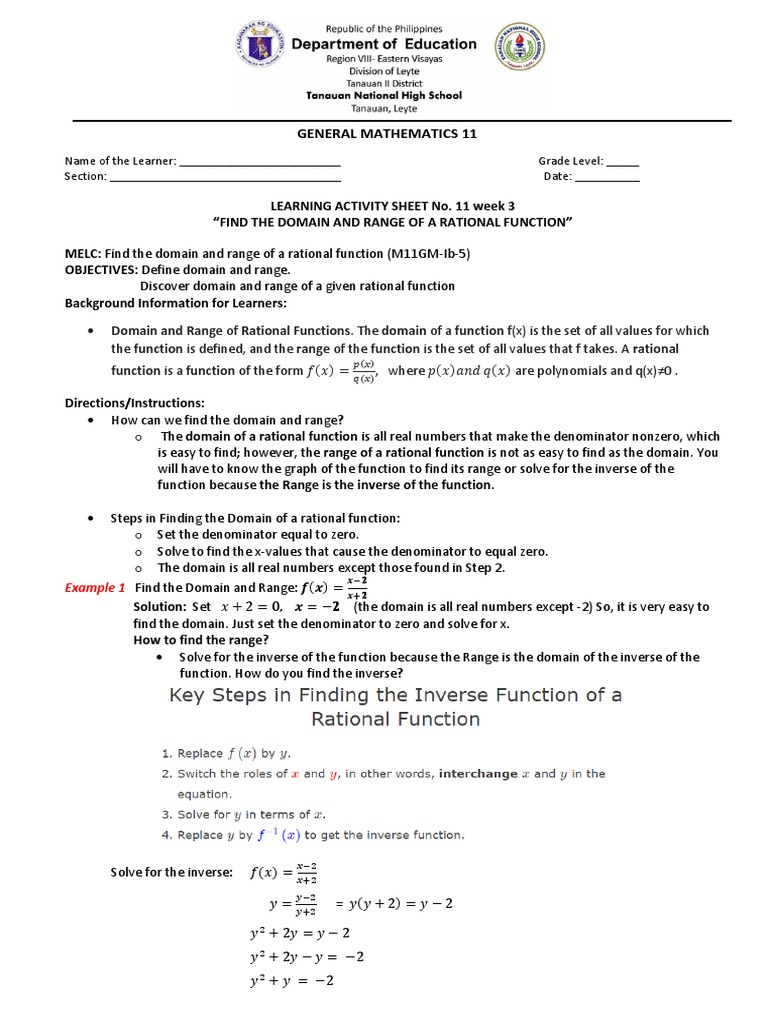 Domain and Range of Rational Functions | PDF | Function (Mathematics ...
