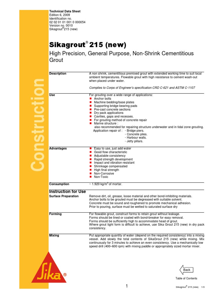 Sika - Sikagrout 215 | PDF | Concrete | Cement