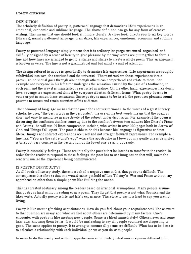 Poetry Criticism - A Definition | PDF | Poetry | Poetry